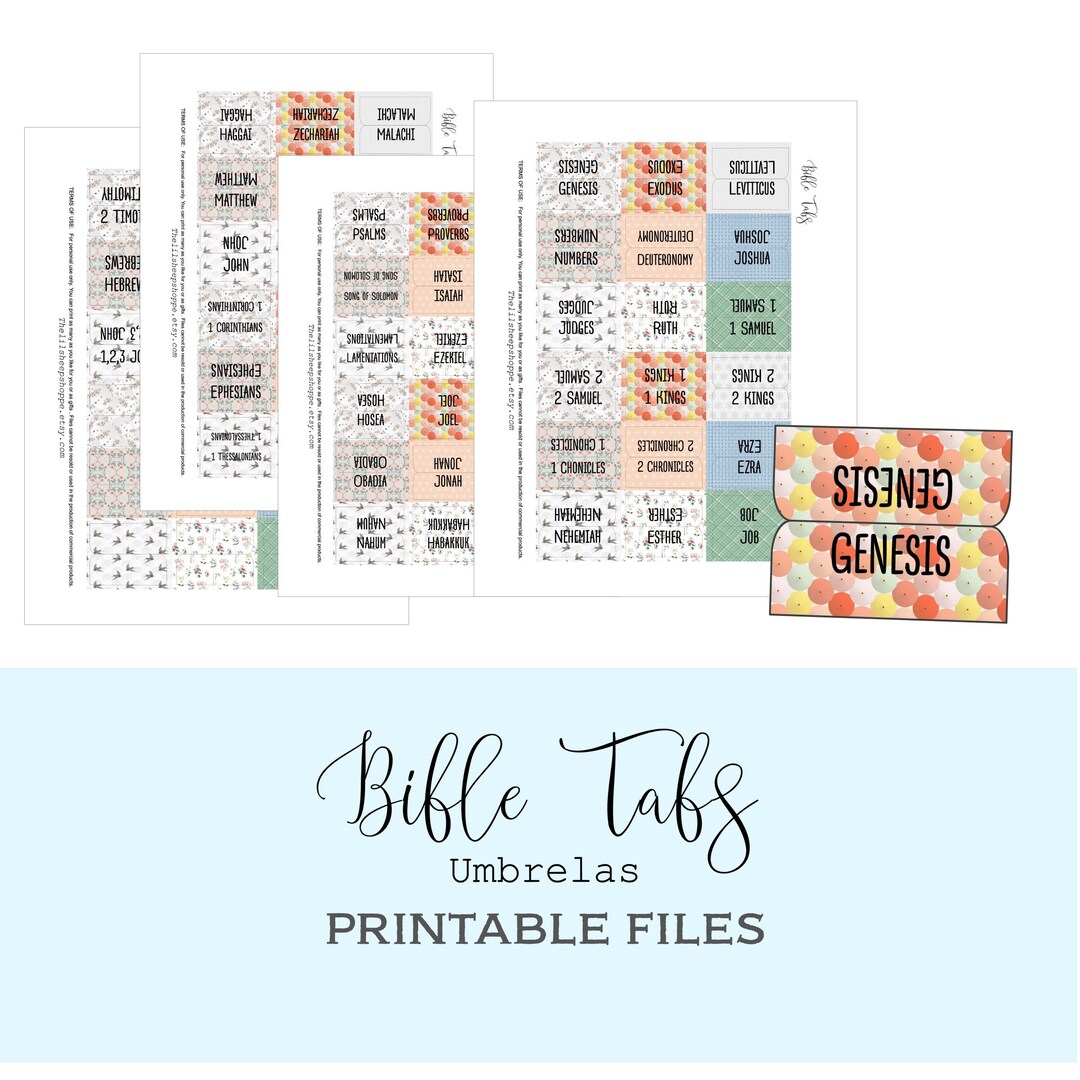 Bible Tabs Printable /books of the Bible Dividers/umbrellas - Etsy
