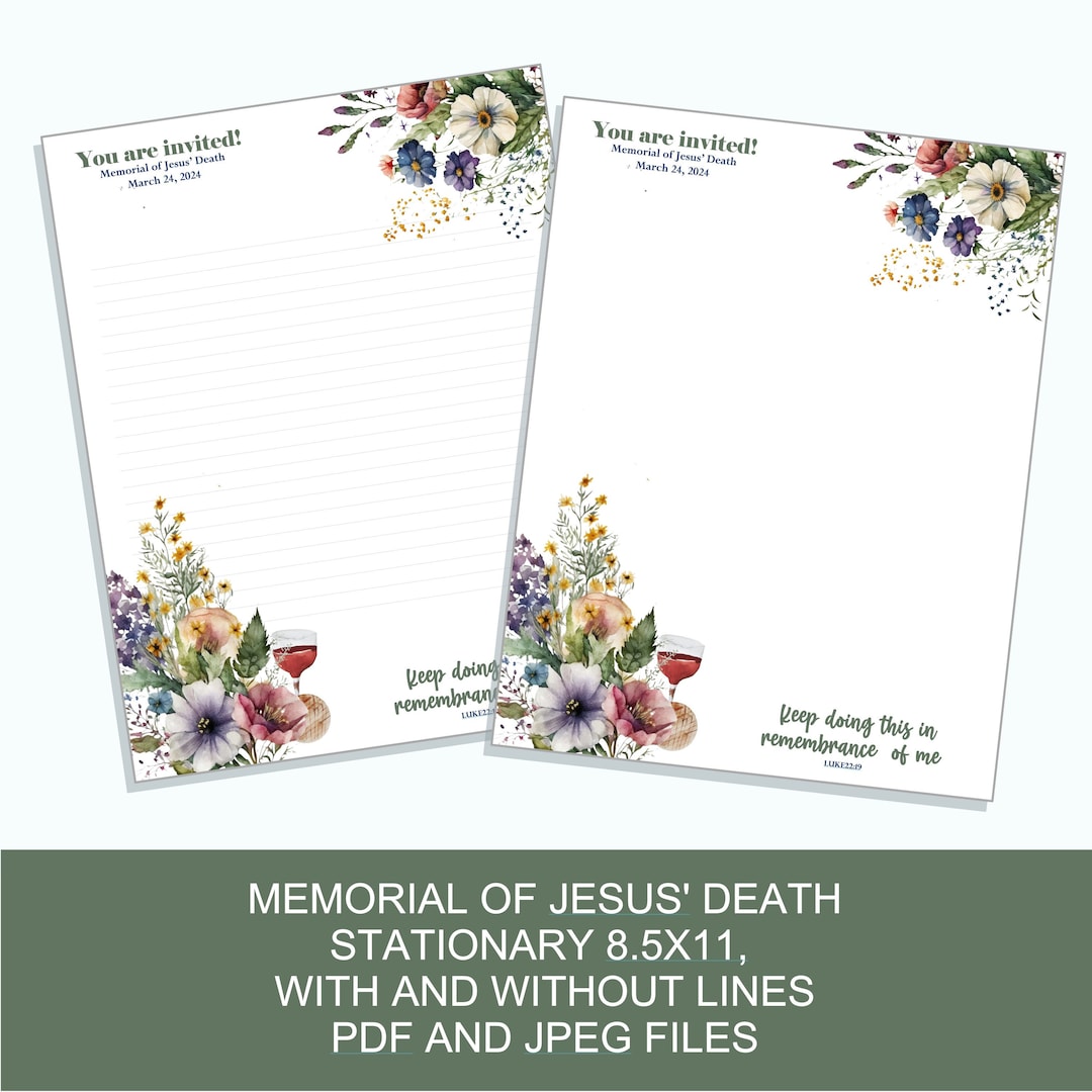 2024 Memorial Invitation/ Letter-writing Printable Paper 8.5x11 ...
