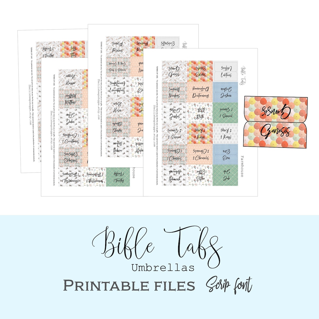 Bible Tabs Printable /books of the Bible Dividers/umbrellas Set 2 Scrip ...