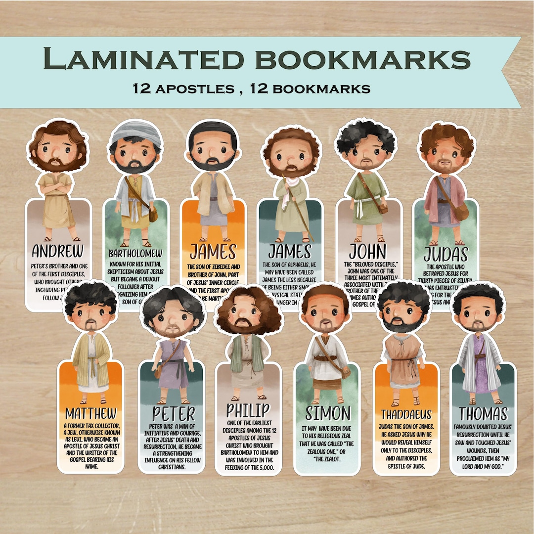 12 Apostles Bookmarks or Info Cards, Laminated Bookmark Designs,bible ...