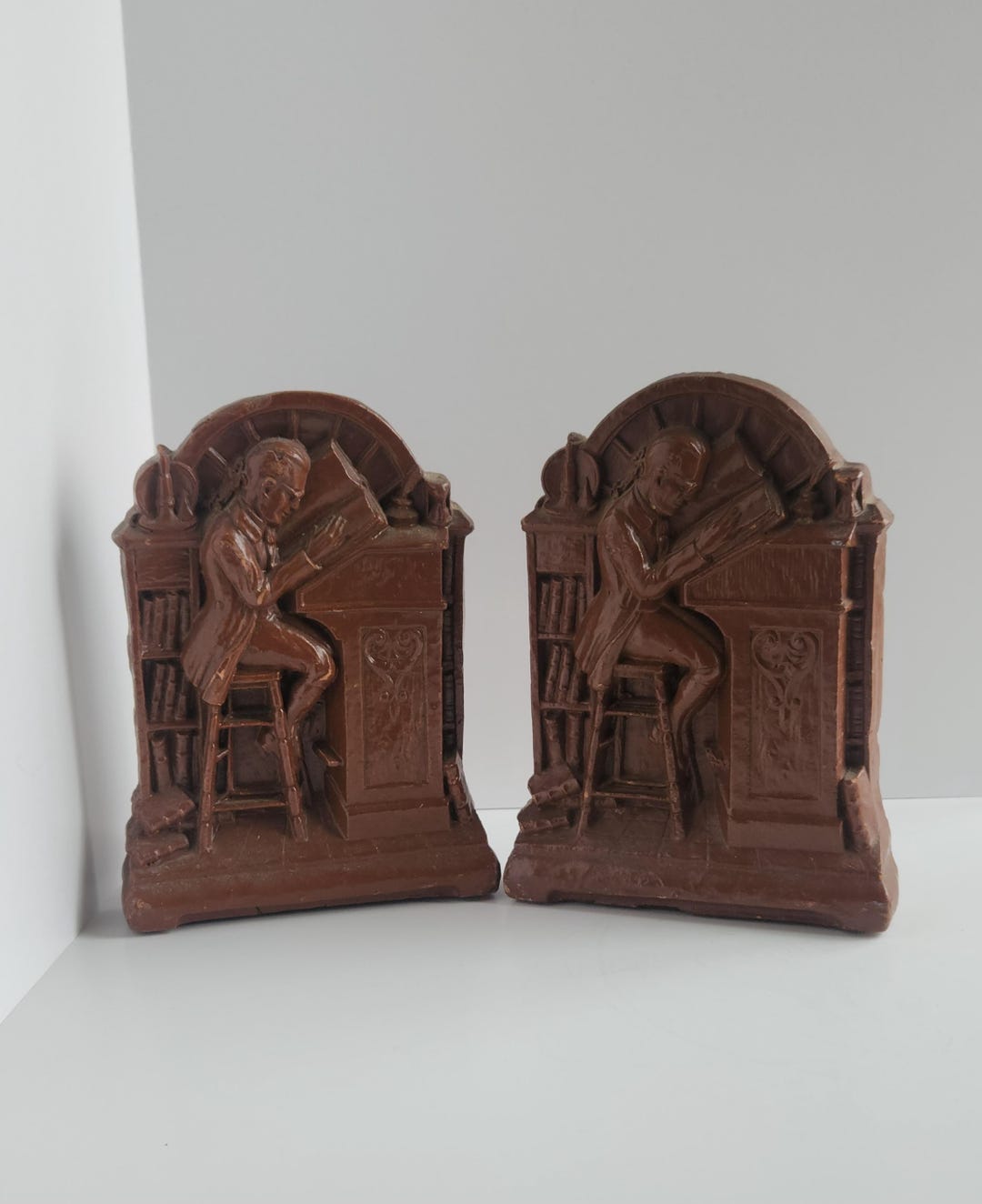 Vintage Syroco Bookends of an Accountant at His Desk/scholar at Desk ...