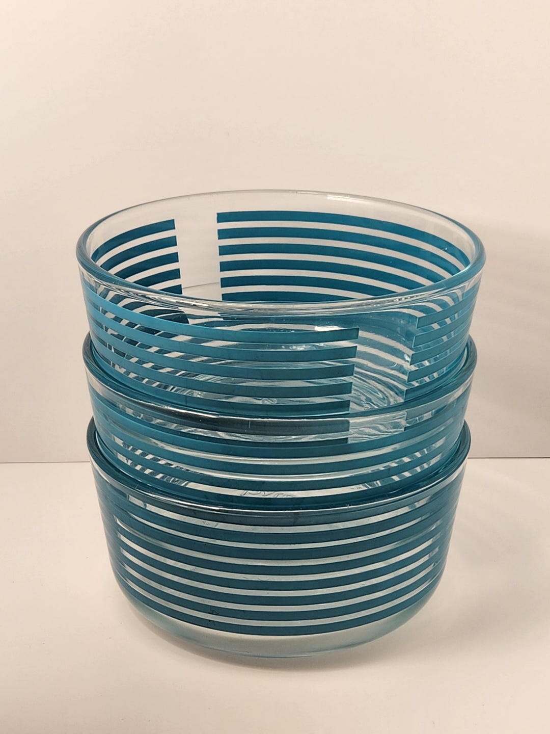 Vintage Pyrex Mixing Bowls, Striped Turquoise Design 1980s/pyrex ...