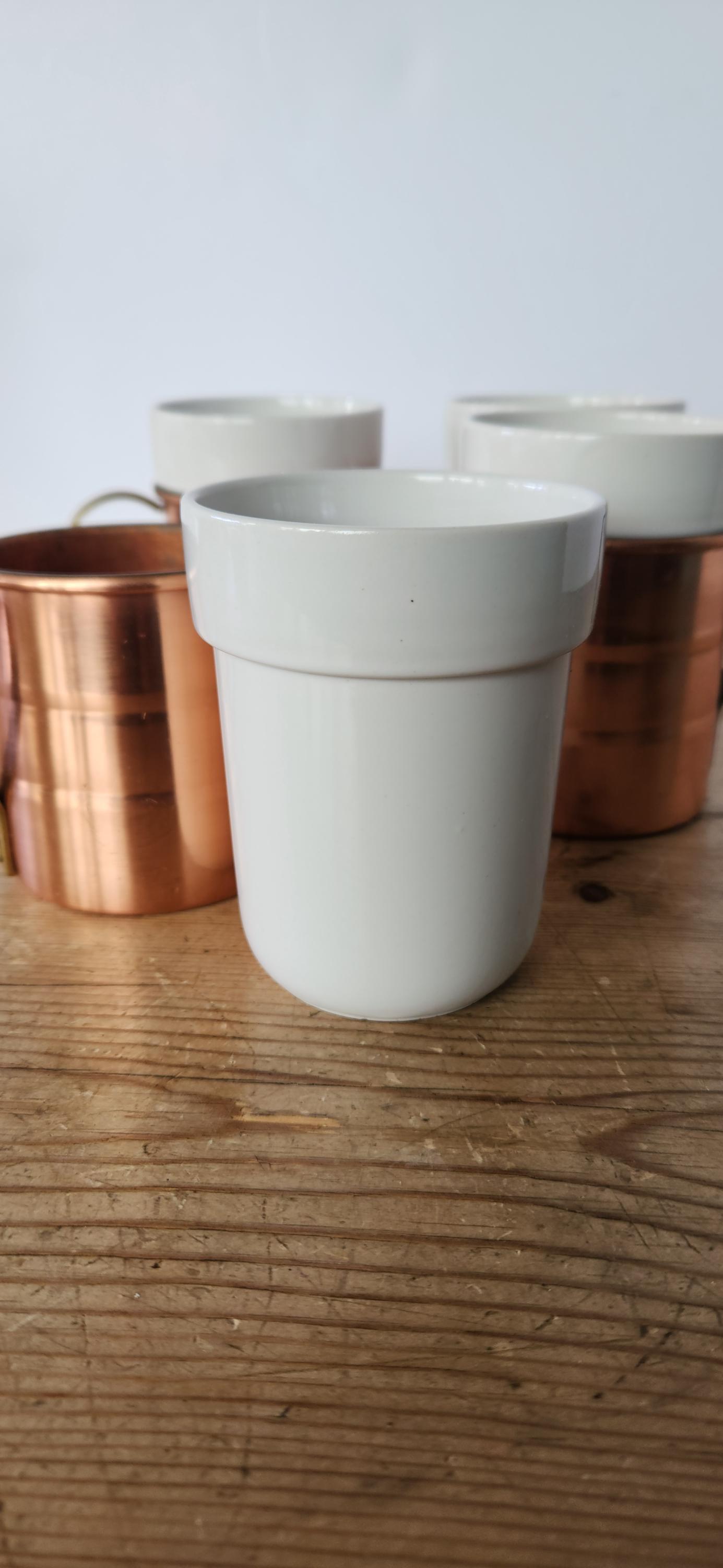 Vintage Copper and Brass Mug Set With White Ceramic Inserts/mixed Metal ...