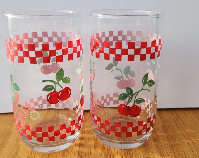 Vintage Cherry and Checker KIG Malaysia Drinking Glasses/drinking ...