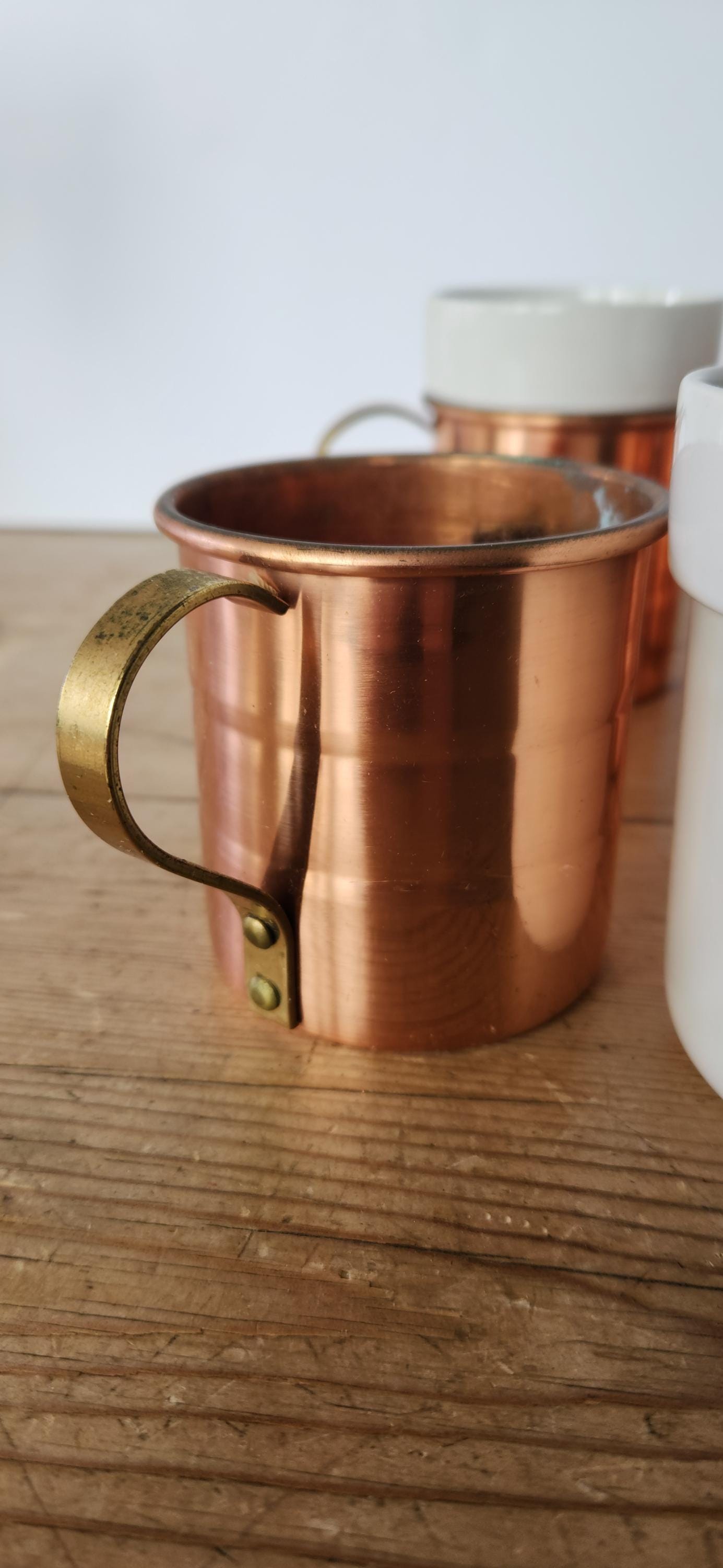 Vintage Copper and Brass Mug Set With White Ceramic Inserts/mixed Metal ...