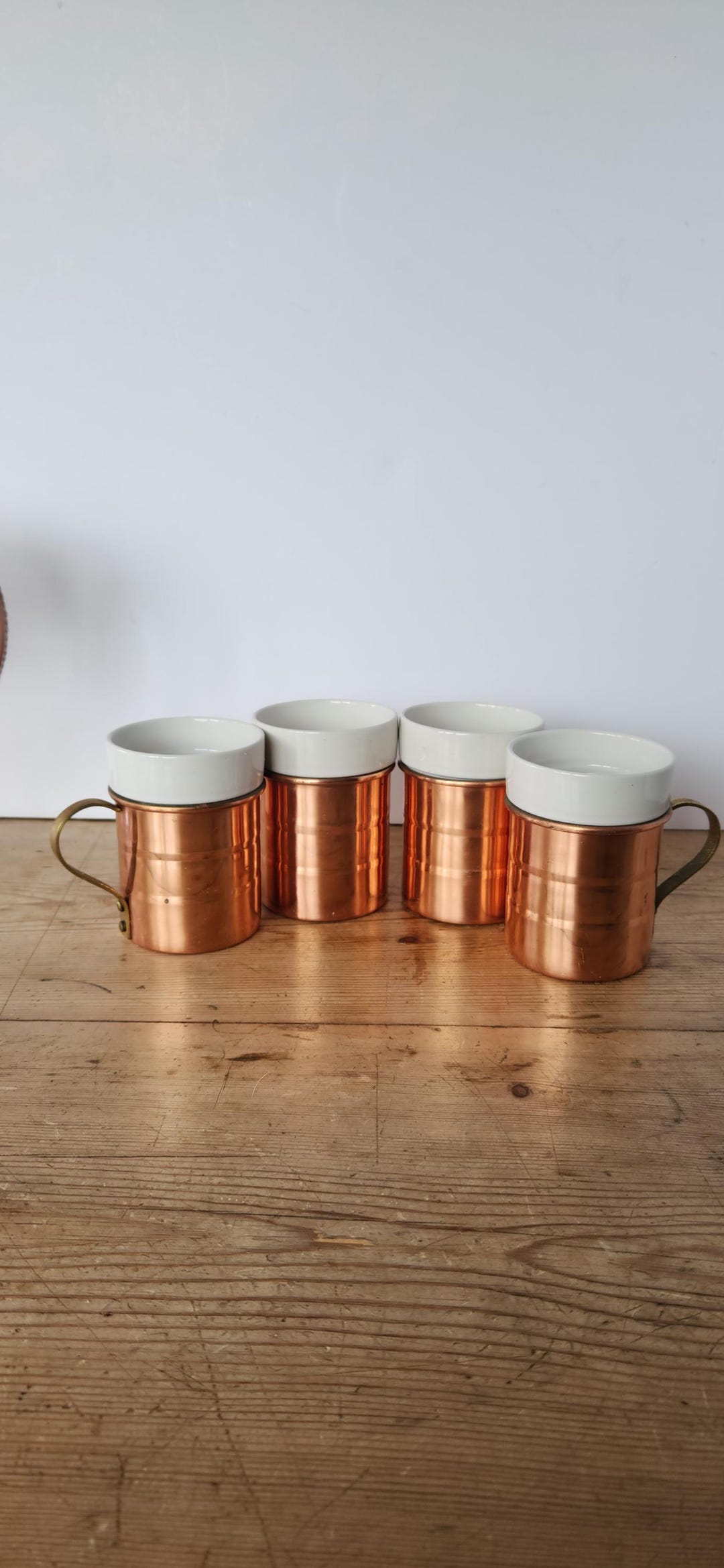 Vintage Copper and Brass Mug Set With White Ceramic Inserts/mixed Metal ...