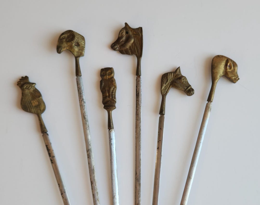 Vintage Brass Animal Head Skewers/animal Themed Decor/brass Kitchen ...