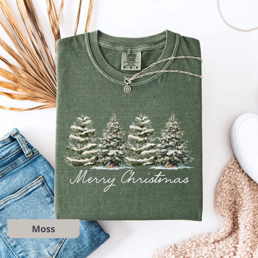 Merry Christmas Trees Shirt | Retro Holiday Tee | Cozy Y2K Gift ...