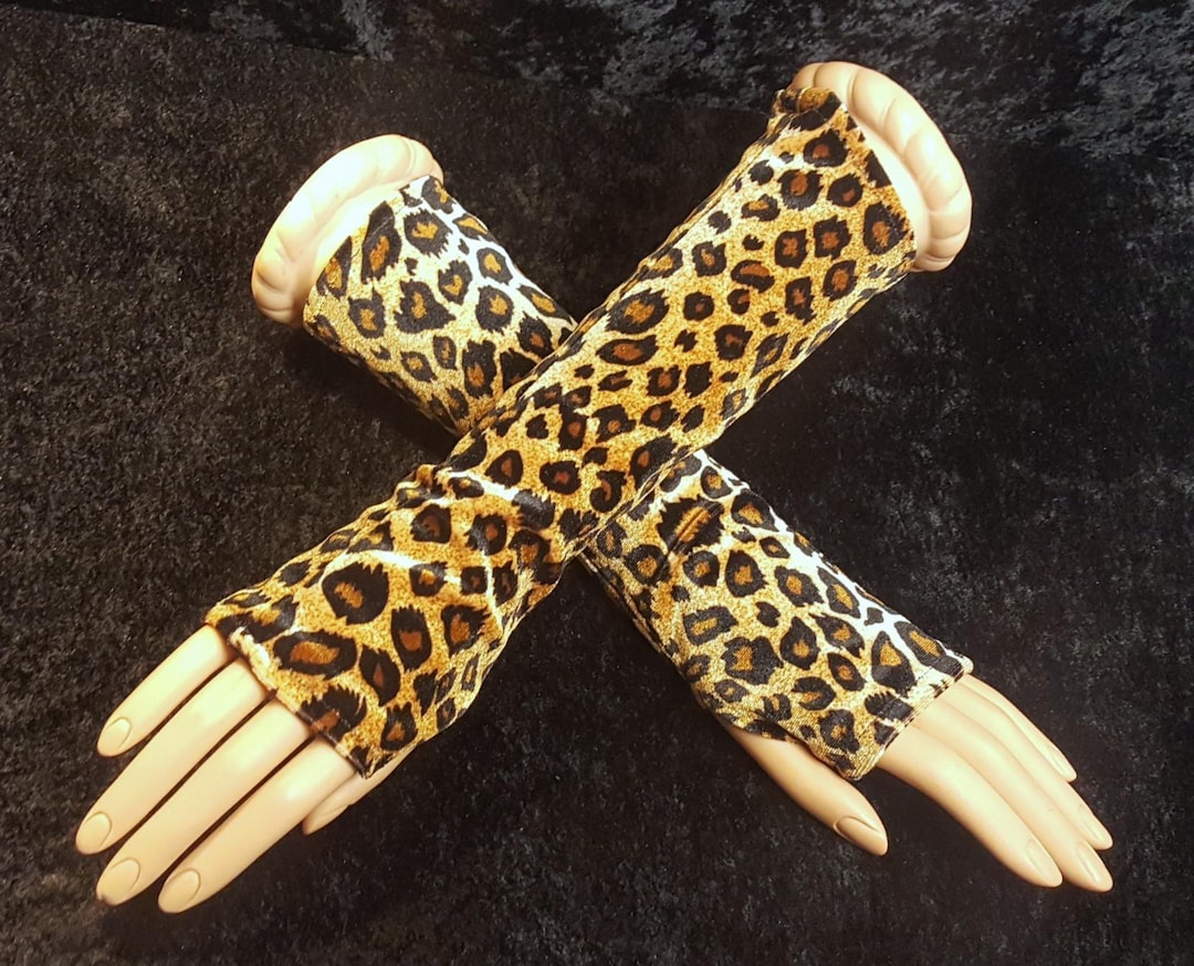 LEOPARD Print Velvet Arm Warmers- Stretch Velvet, Plush to the Touch W ...