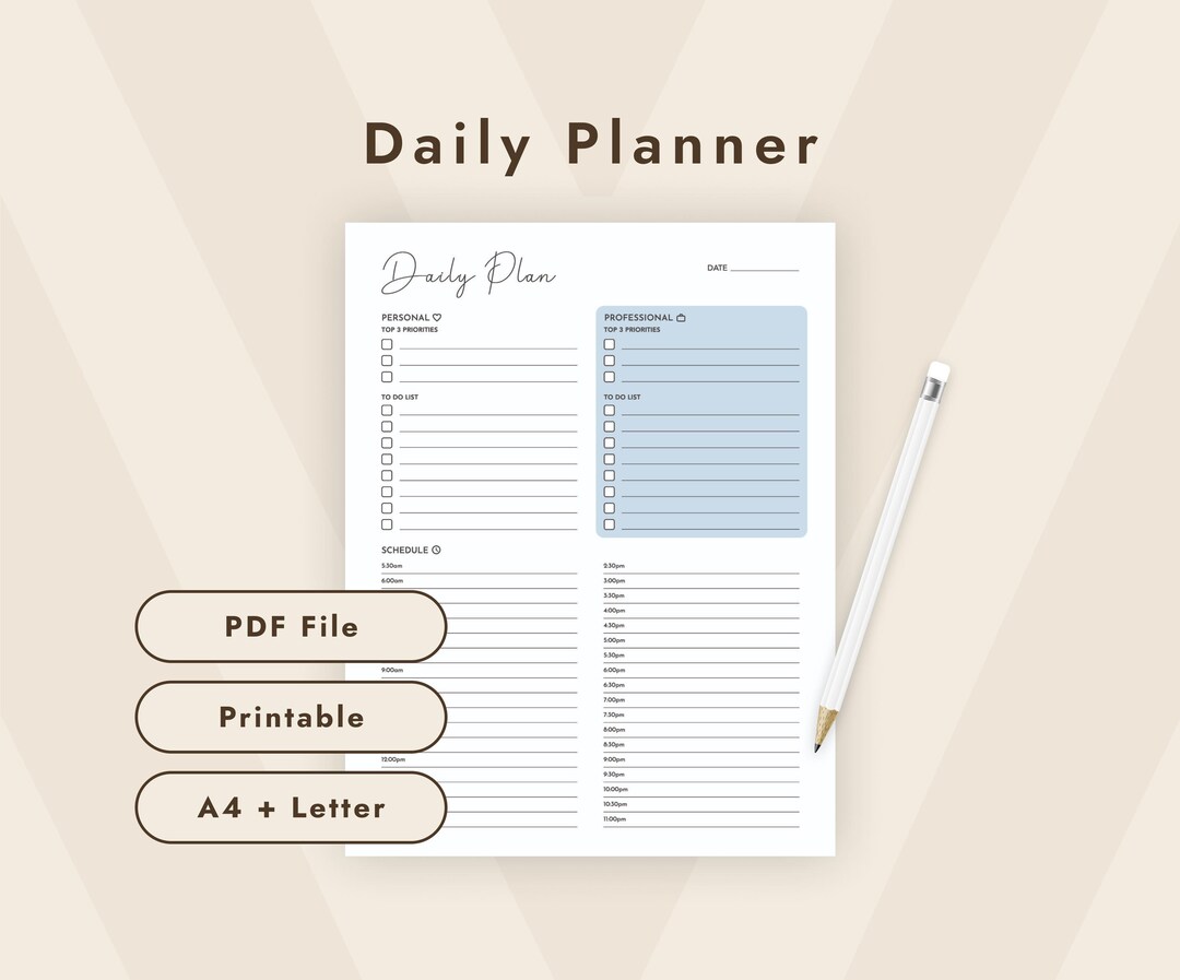 Daily Planner for Personal and Professional Goals | Printable Planner ...