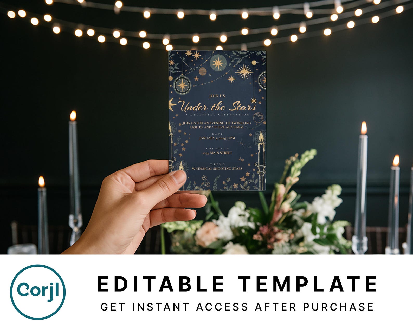 Night Under the Stars Dinner Party Invitation | Celestial Theme Digital ...