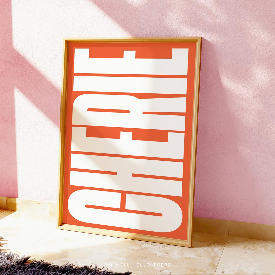 CHERIE, Typography Poster, PRINTABLE Wall Art, Red French Modern Poster ...