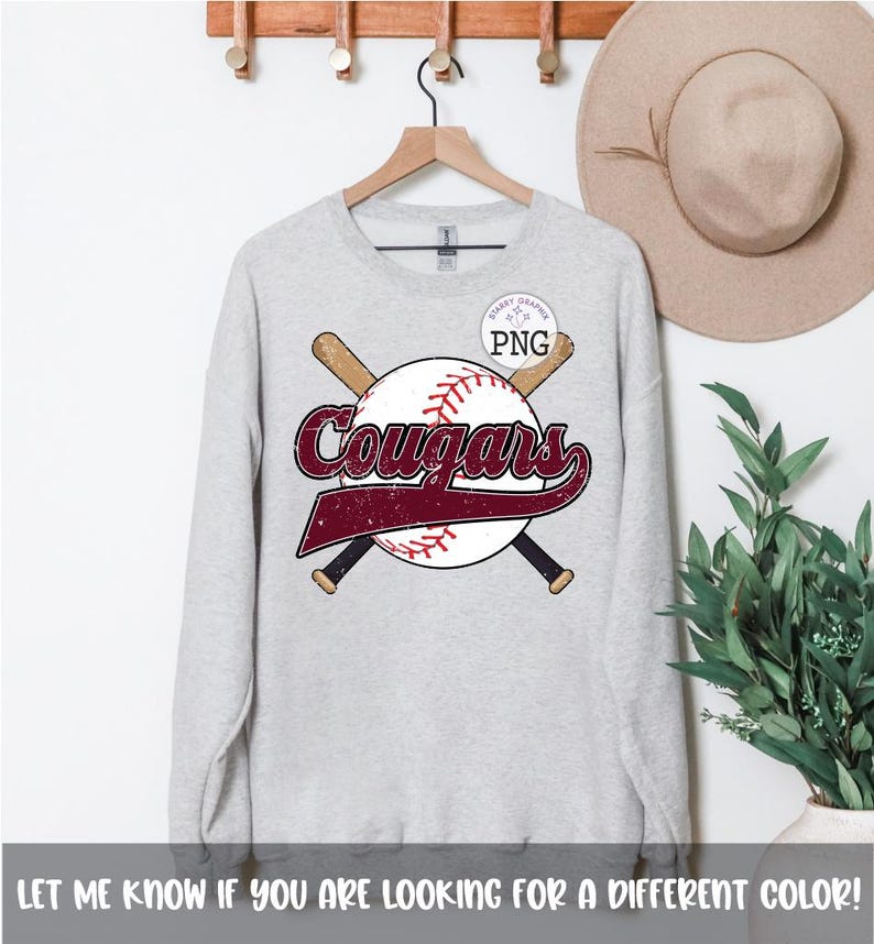 Cougars PNG Image, Cougars Baseball Mascot Maroon Retro Design, Sublimation Designs Downloads ...