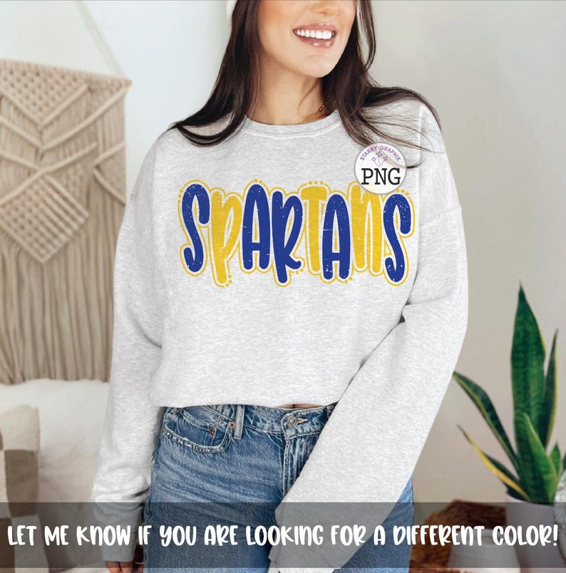 Spartans PNG Image, Mascot Name Spartans Blue Gold Doodle Design, Sublimation Designs Downloads ...