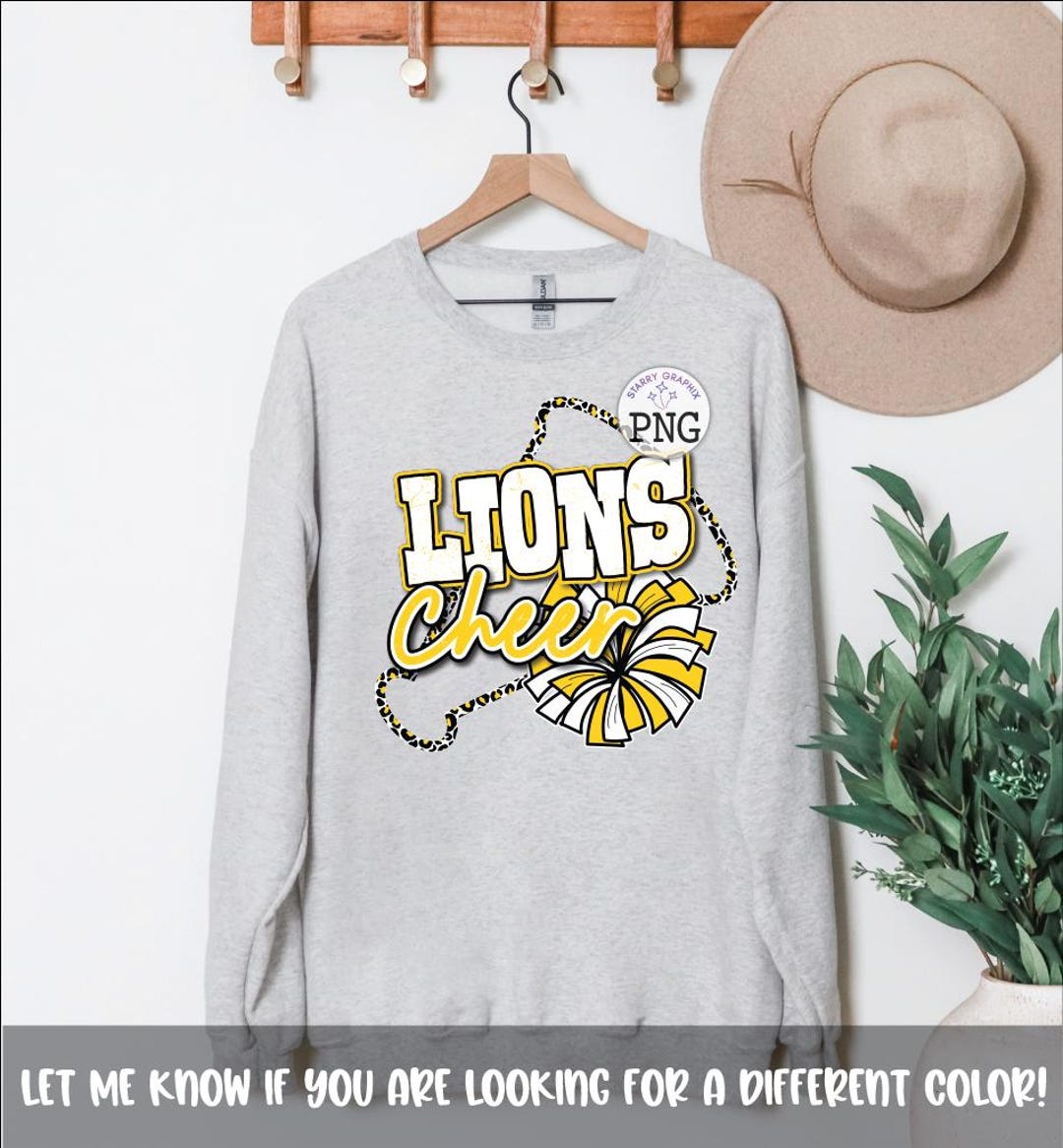 Lions Cheer PNG Image, Lions Mascot Cheer Gold Design, Sublimation ...