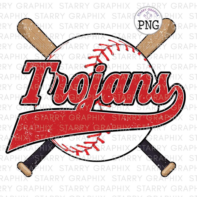 Trojans PNG Image, Baseball Mascot Red Retro Design, Sublimation ...