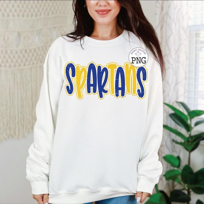 Spartans PNG Image, Mascot Name Spartans Blue Gold Doodle Design, Sublimation Designs Downloads ...