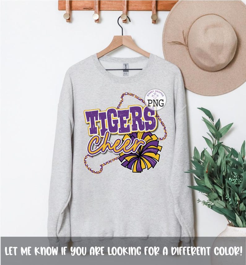 Tigers Cheer PNG Image, Tigers Mascot Cheer Purple Gold Design ...