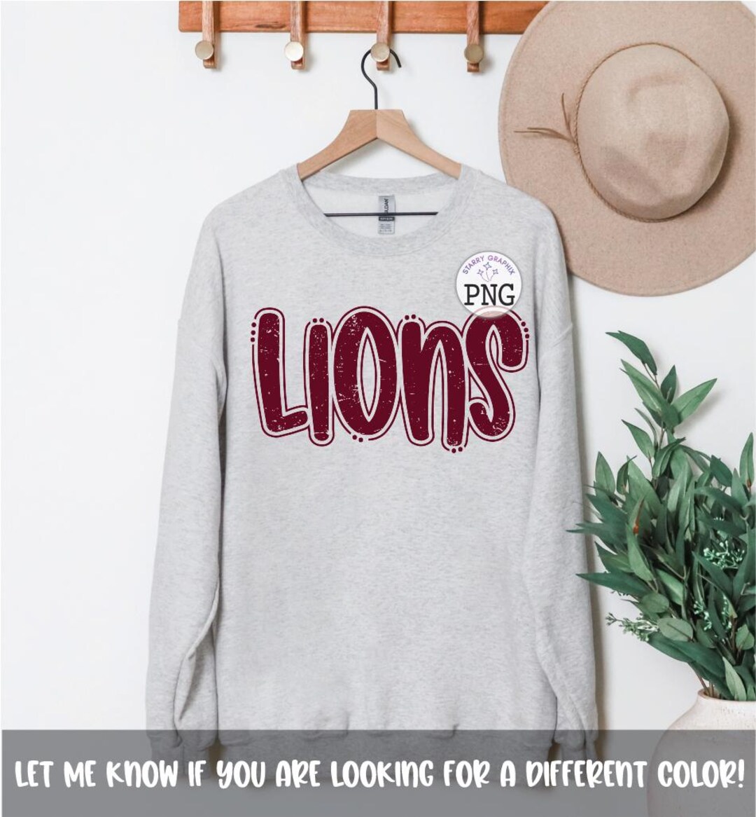 Lions PNG Image, Mascot Name Lions Maroon Doodle Design, Sublimation ...