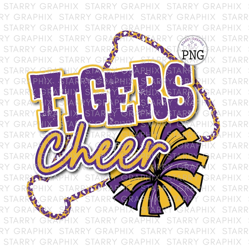Tigers Cheer PNG Image, Tigers Mascot Cheer Purple Gold Design ...