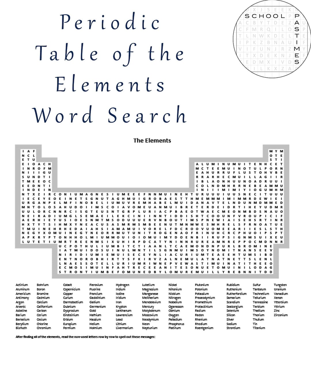 Periodic Table Printable Word Search Puzzle - Etsy