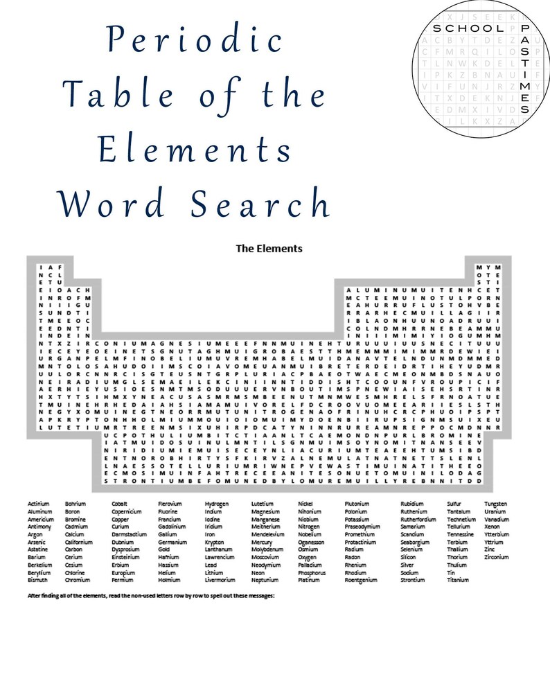 Periodic Table Printable Word Search Puzzle - Etsy