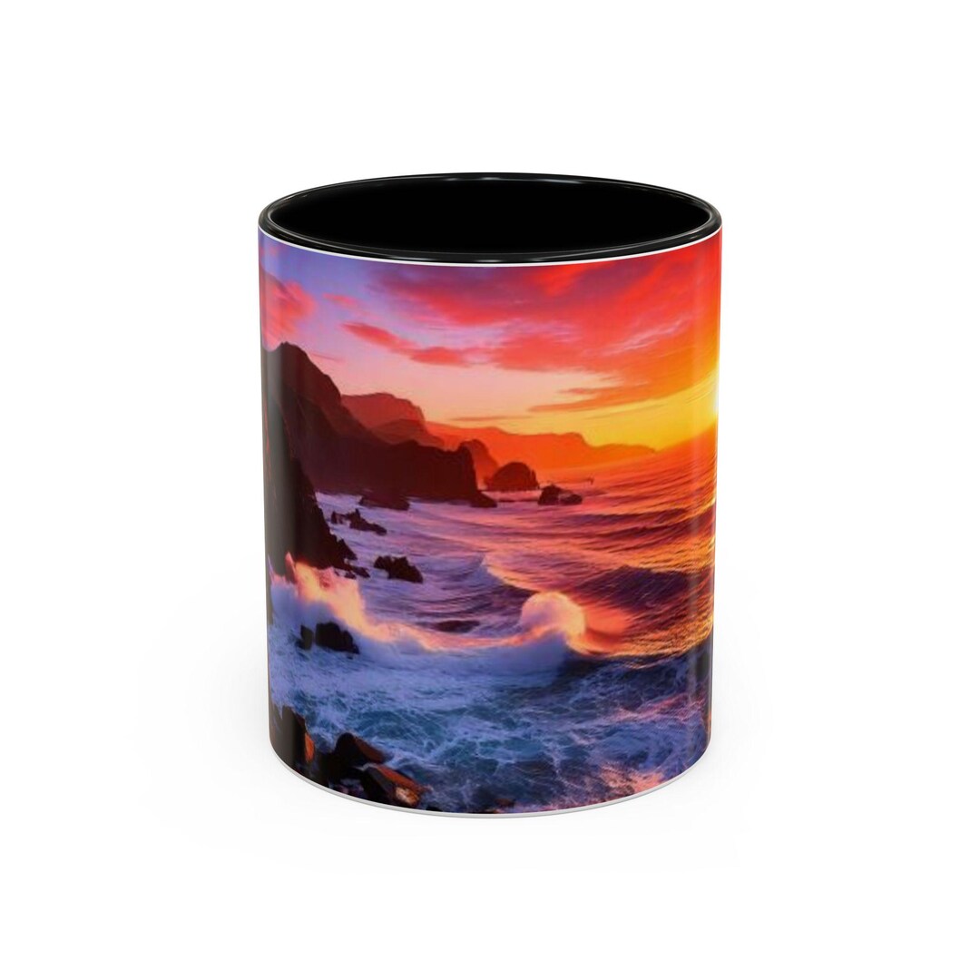 Realistic Ocean Cliff Sunset Accent Coffee Mug (11, 15oz), Gift for ...