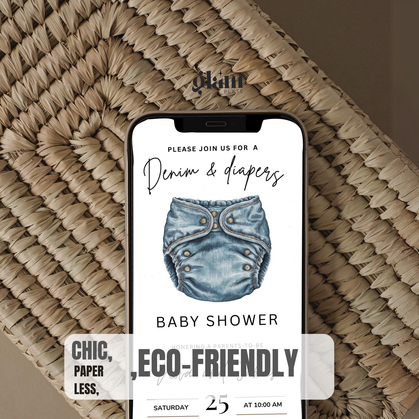 Denim & Diapers Baby Shower Invitation – Animated Baby Boy, Blue Jean ...