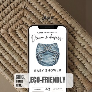 Denim & Diapers Baby Shower Invitation – Animated Baby Boy, Blue Jean ...
