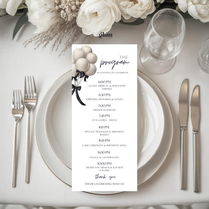 Balloon Bows Dinner Party Downloadable Event Program,coquette Bow ...