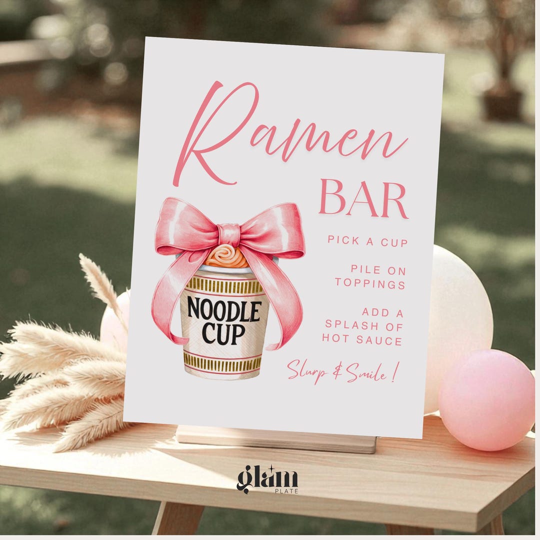 Ramen Noodle Bar Sign Pink Bow Canva Template Quinceanera Sweet 16 ...