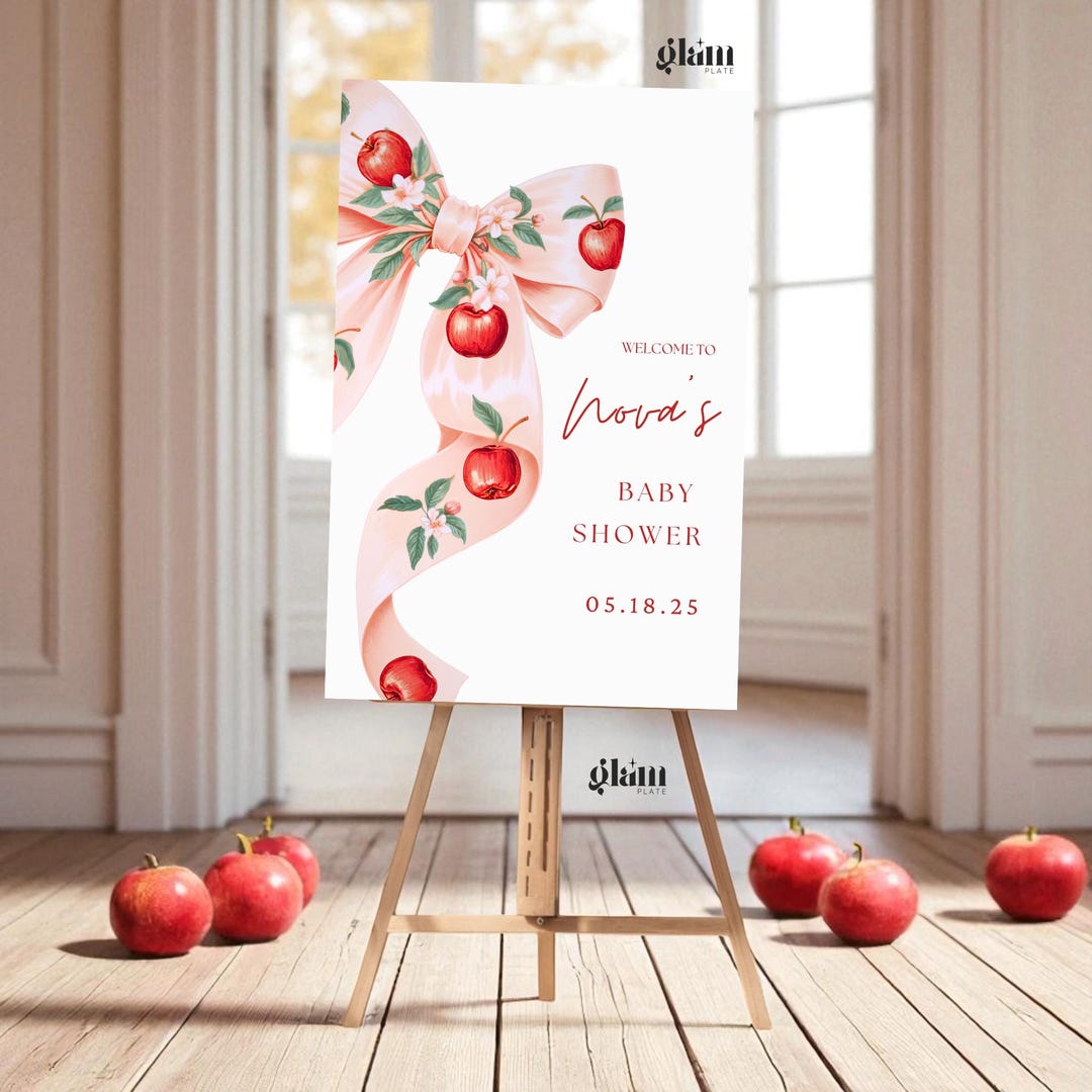 Bow Apple Rustic Fall Baby Shower Apple Sign Welcoming Template ...