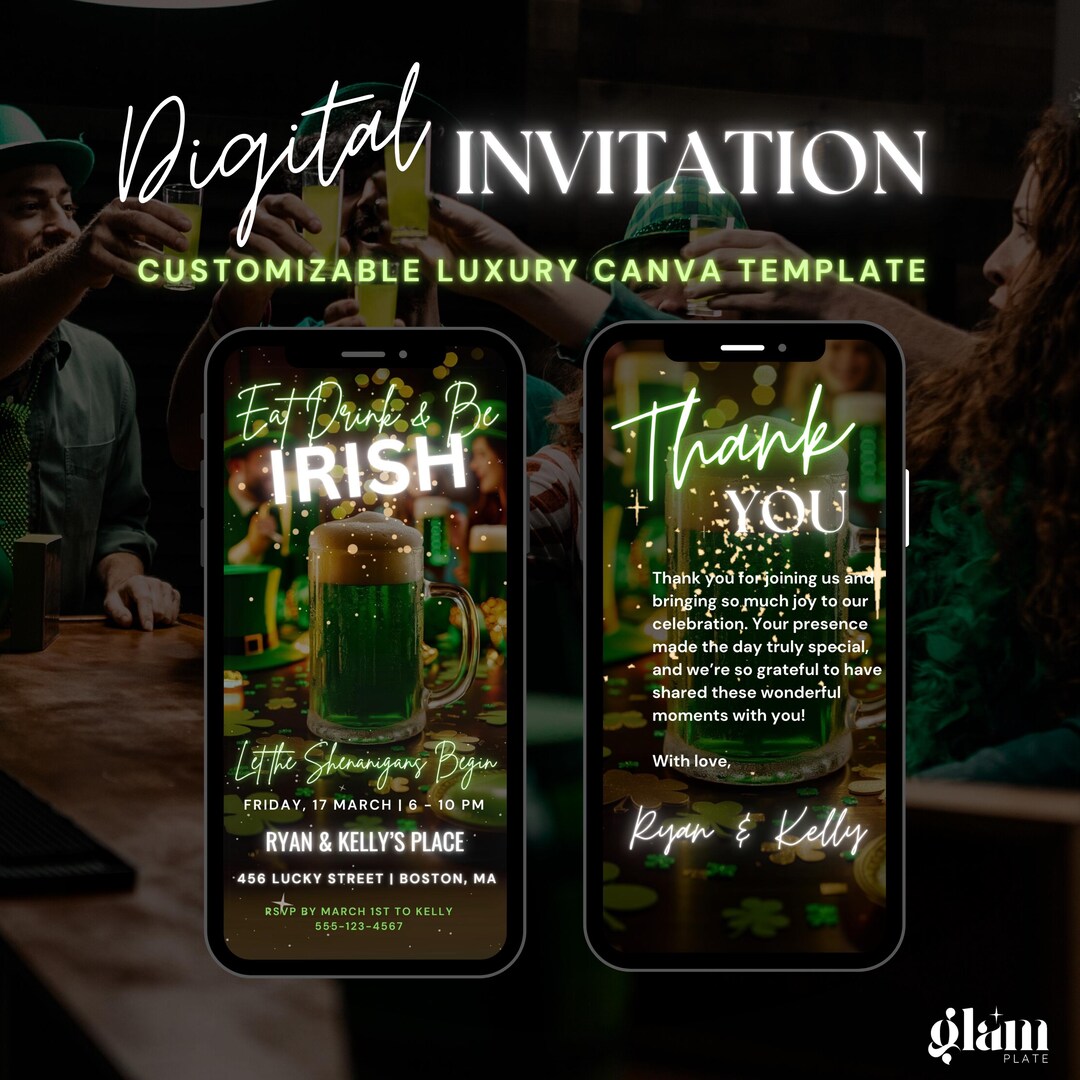 Eat Drink Be Irish Animated Invitation – Editable St. Patrick's Day ...
