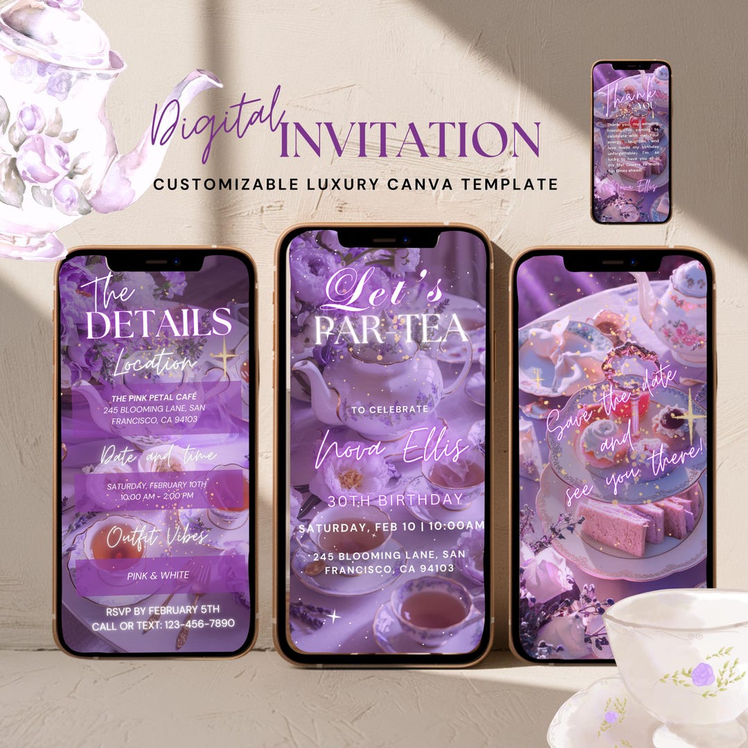 Tea Party Lilac Birthday Invite,lavender Tea Party Invitation Digital ...