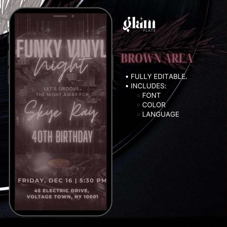 Disco Party Vinyl Birthday Invitation Template | Editable Retro Party ...