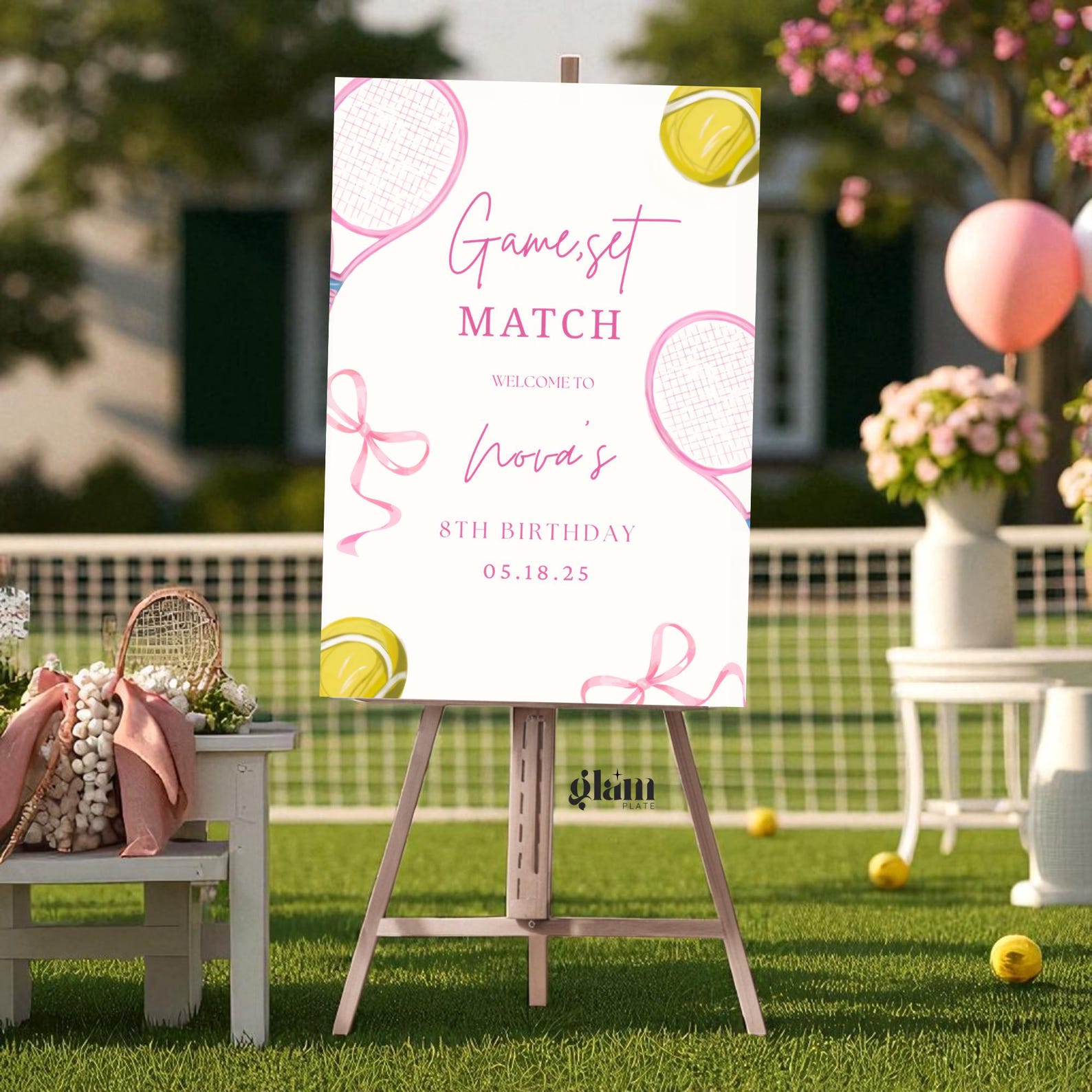 Coquette Pink Bow Tennis Welcome Sign Poster Tennis Party Theme Tennis ...