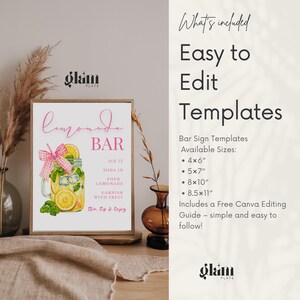 Lemonade Bar Sign Canva Template Coquette Pink Gingham Party Sign Baby ...