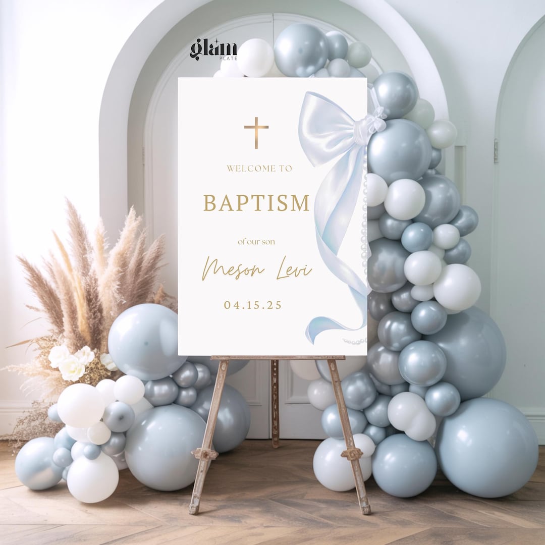 Blue Gold Boy Baptism Welcome Signs Baptism Gold Blue Christening ...