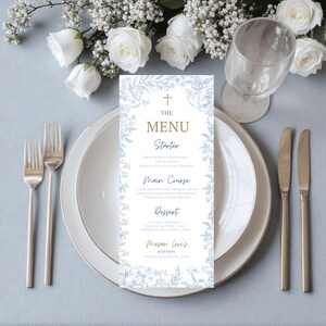 Blue Boys Baptism Toile Style Editable Menu 4x9 Template,modern Boy ...