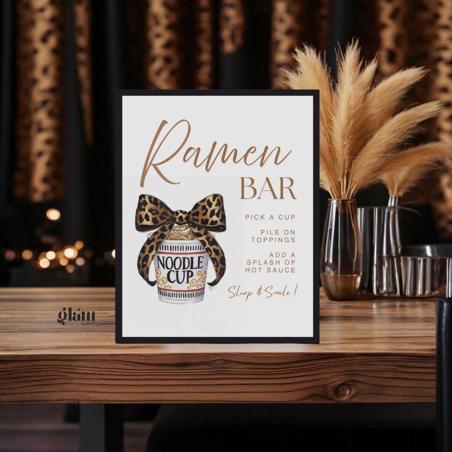 Leopard Ramen Bar Sign Printable Editable Canva Noodle Cup Template ...
