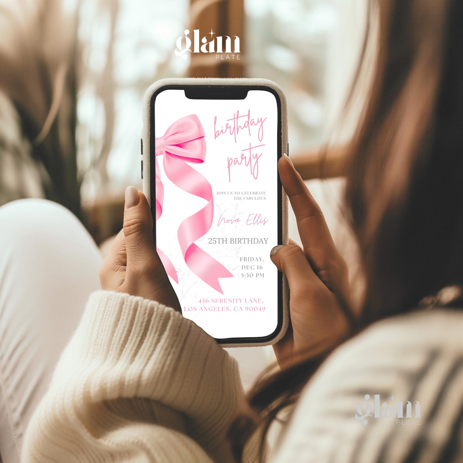 Animated Pink Bow Birthday Invite,pink Coquette Bow Invite,pink Bow ...