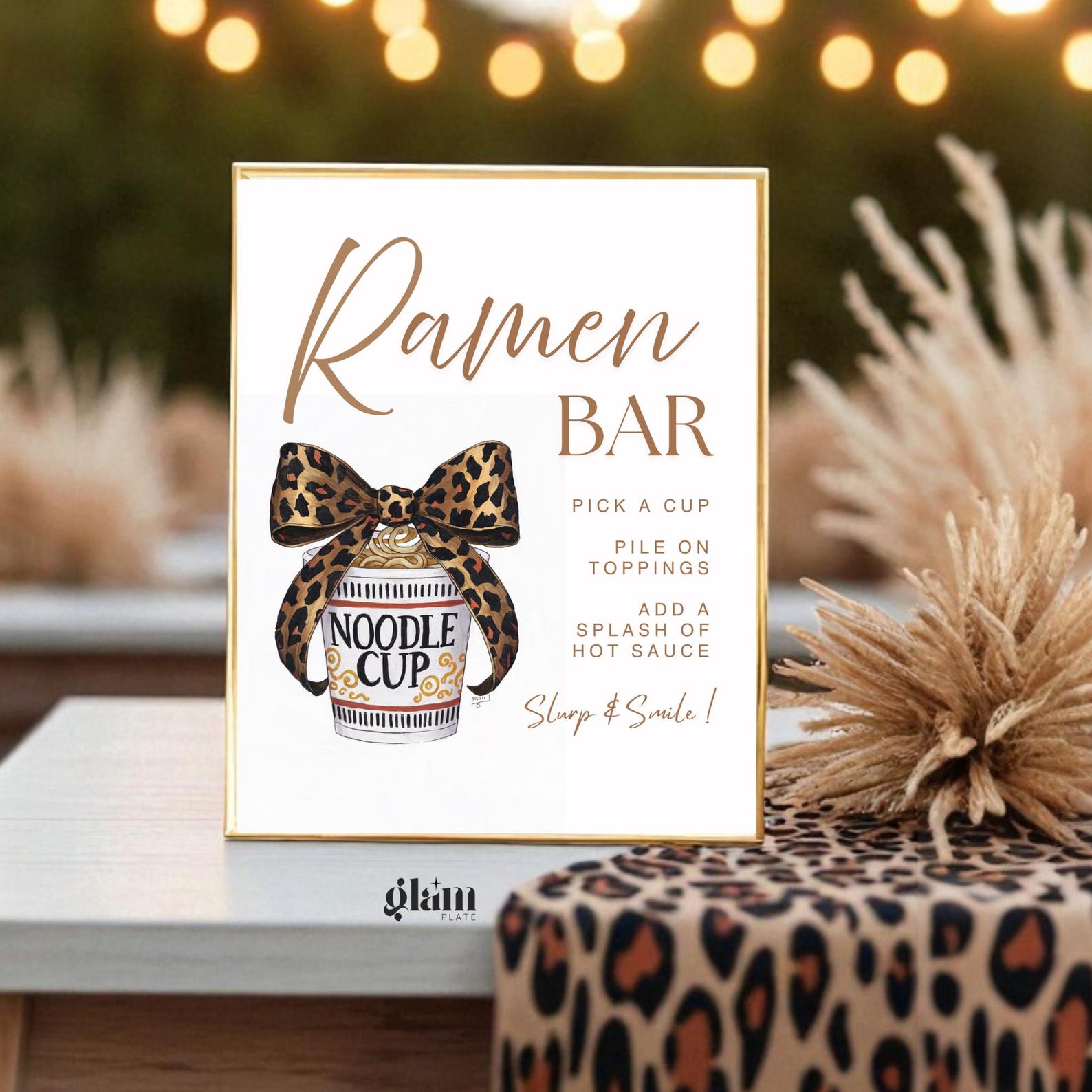 Leopard Ramen Bar Sign Printable Editable Canva Noodle Cup Template ...