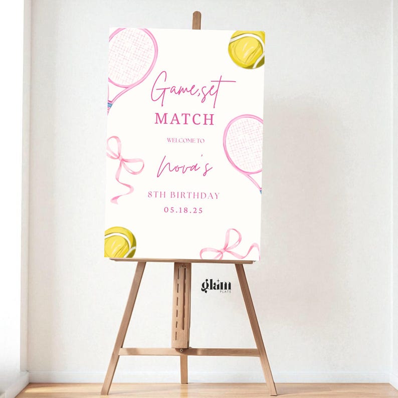 Coquette Pink Bow Tennis Welcome Sign Poster Tennis Party Theme Tennis ...