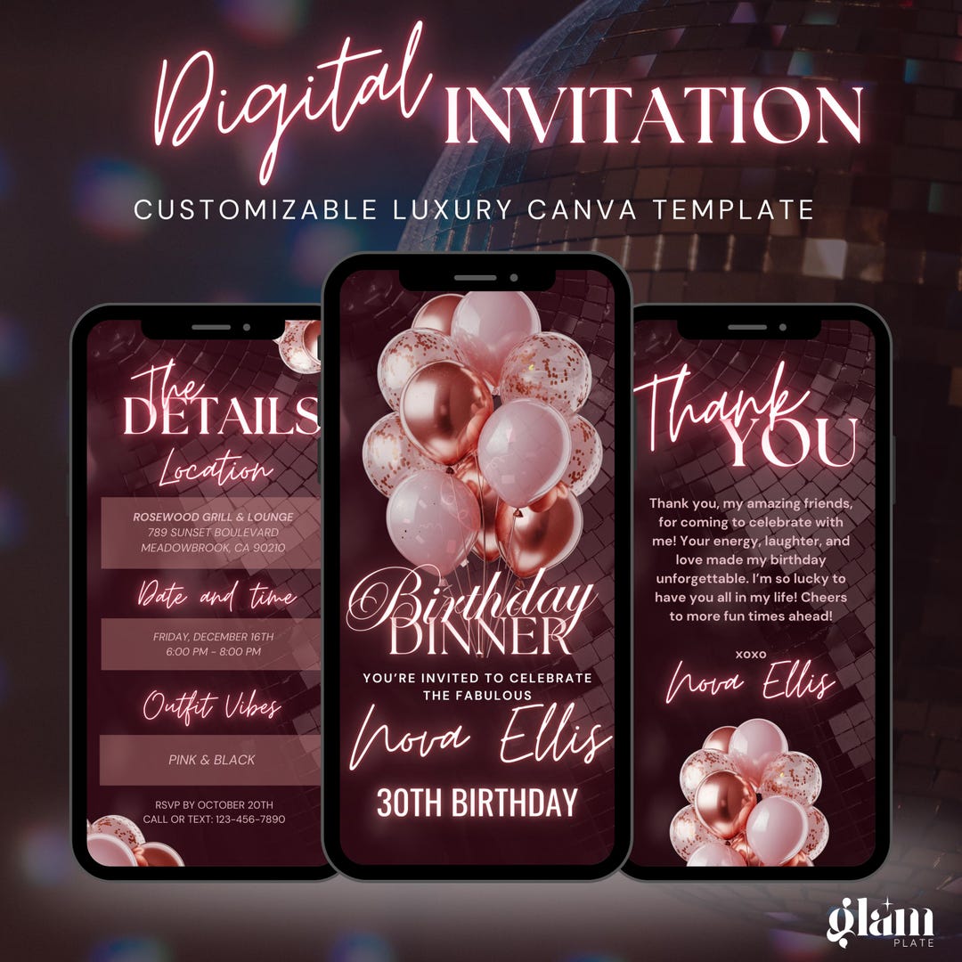 Rose Gold Birthday- Elegant Digital Birthday Invitate,rose Gold Invites ...