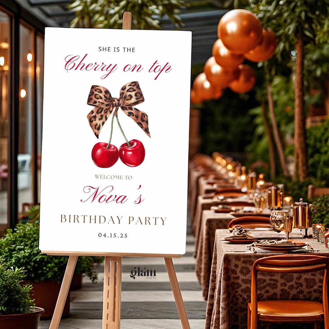 Cheetah Cherry Bow Welcome Sign Editable Cherries Leopard Canva ...