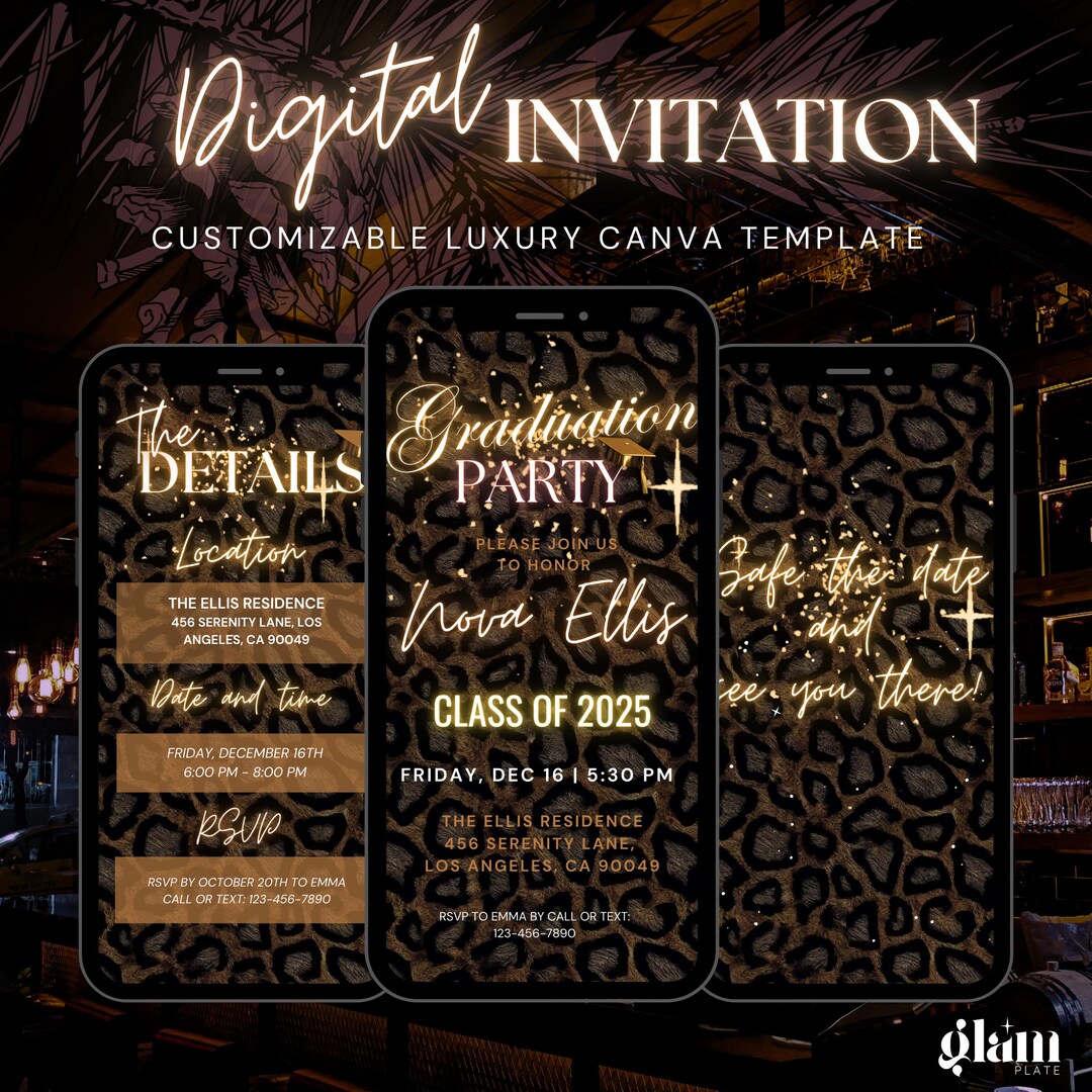 Leopard Glam Graduation Invitation Animated,class Of2025 ...