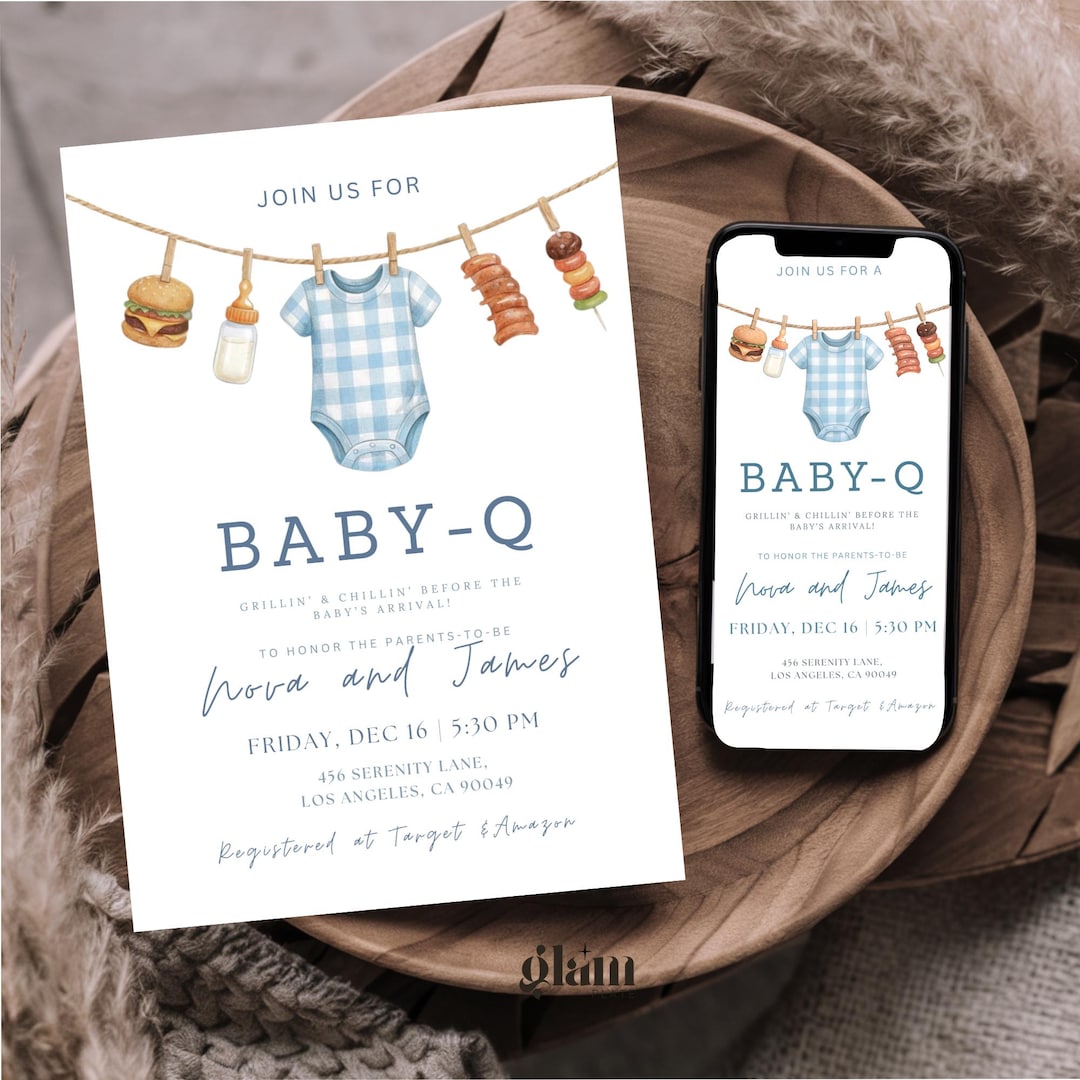 Baby-q Blue BBQ Baby Shower Evite & Invitation Template,editable Ranch ...