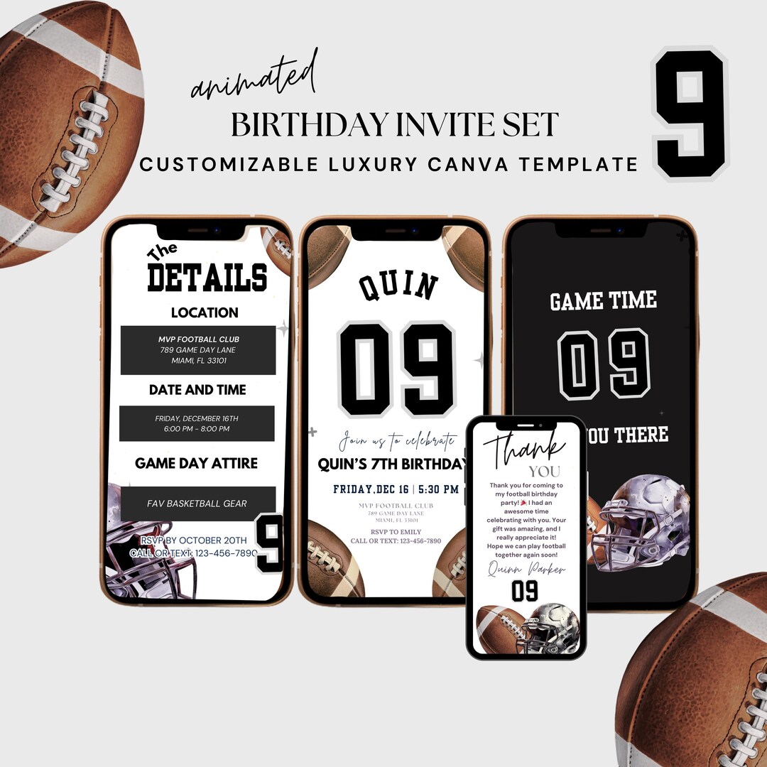 Boys Birthday Invites Football,any Age Invites,game Days Footbal ...