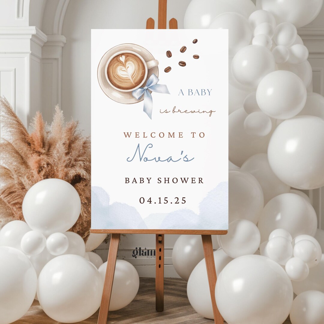 A Baby is Brewing Dusty Blue Coffee Baby Shower Welcoming Template,boy ...
