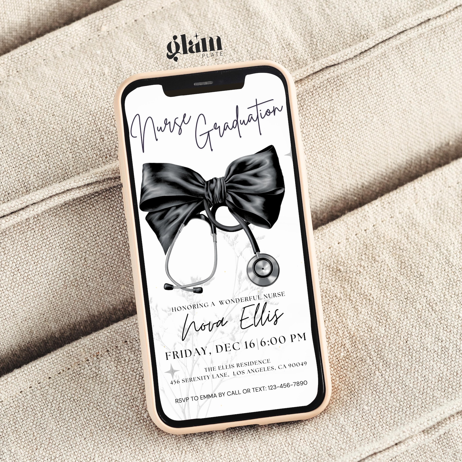 Coquette Nursing Graduation Invites| Editable Black Bow RN Grad Invite ...